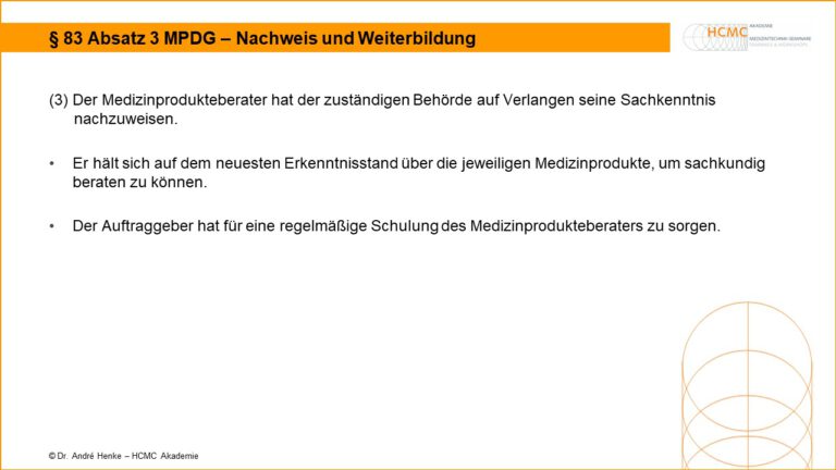 § 83 Absatz 3 MPDG – Nachweis und Weiterbildung Sachkenntnis ...